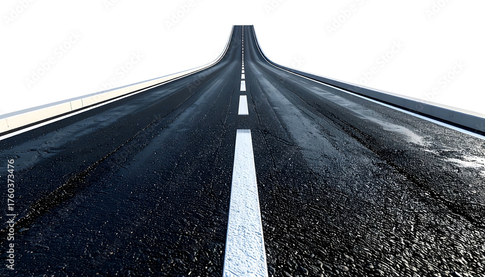 Perspective shot of a straight, wet highway receding into the distance ...