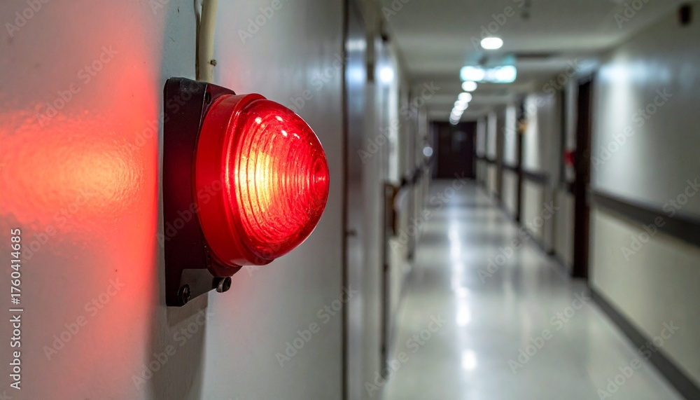 Red Emergency Light Alert System in Hospital Long Hallway Safety and ...