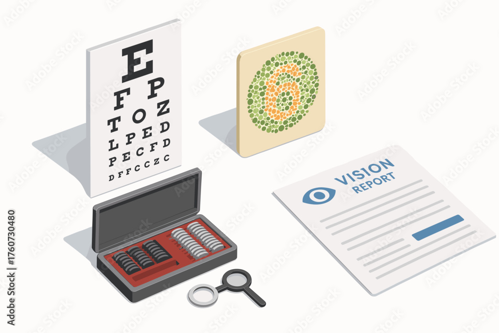 Eye examination tools with vision chart and color test for eye health ...