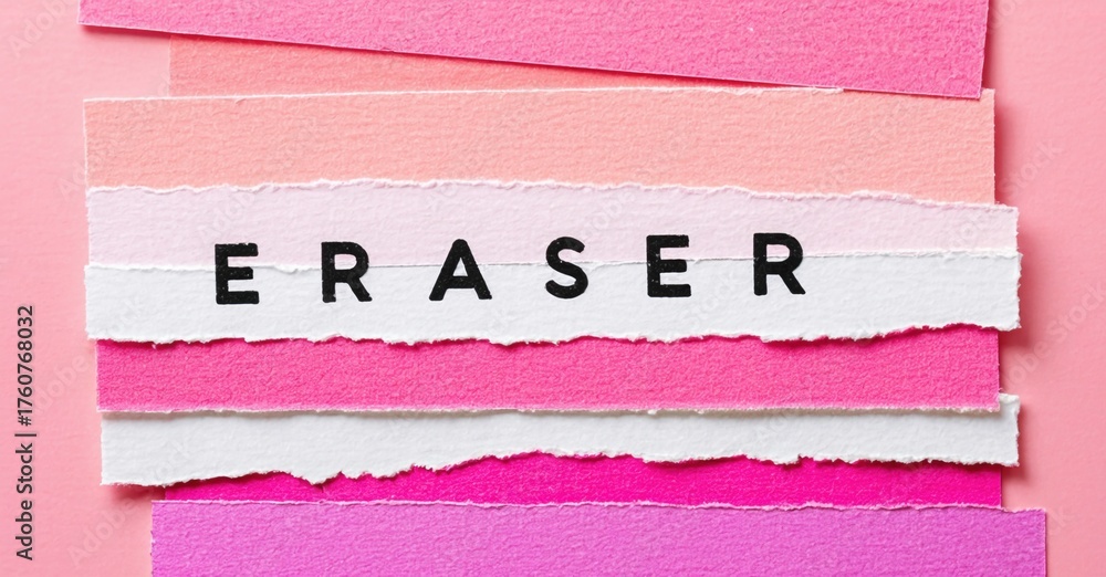 Colorful paper strips form background. Word ERASER prominently ...