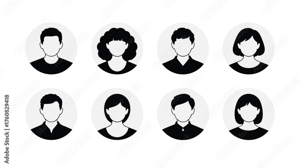 Stock-Vektorgrafik „Flat avatar profile icons of men and women in black ...