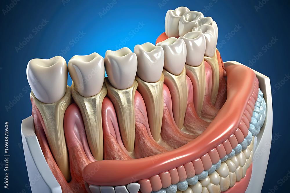 Medically accurate dental 3D illustration of teeth root anatomy in an X ...