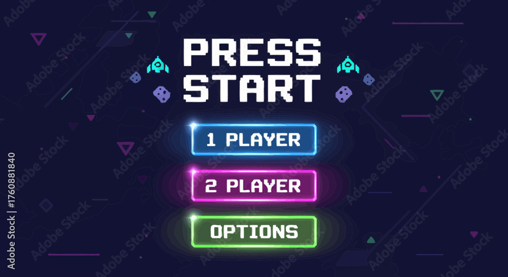 Stock-Vektorgrafik „Retro Game Menu Interface With Neon Buttons And ...