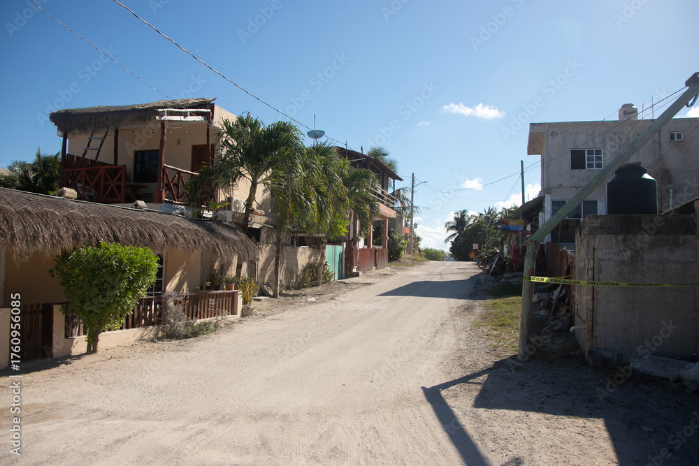 El Cuyo, Mexico; 1st December 2024: Local homes and street atmosphere ...