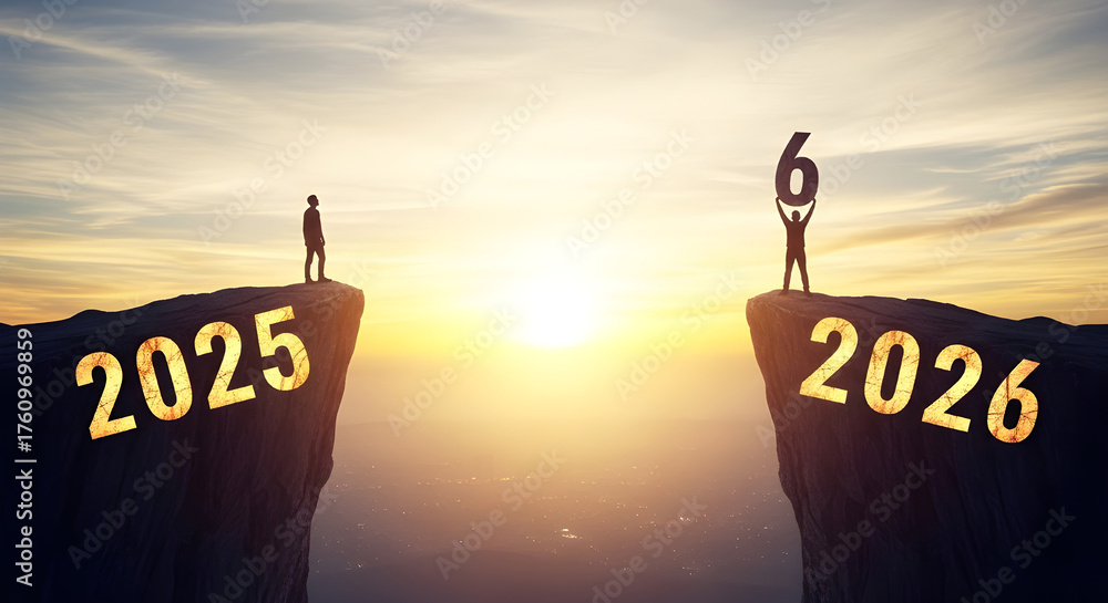 A symbolic representation of the transition from 2025 to 2026, with ...