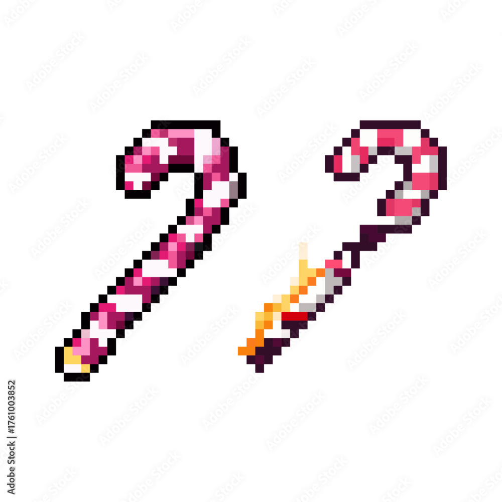 festive set of 8 bit style pixel art candy canes. This collection ...
