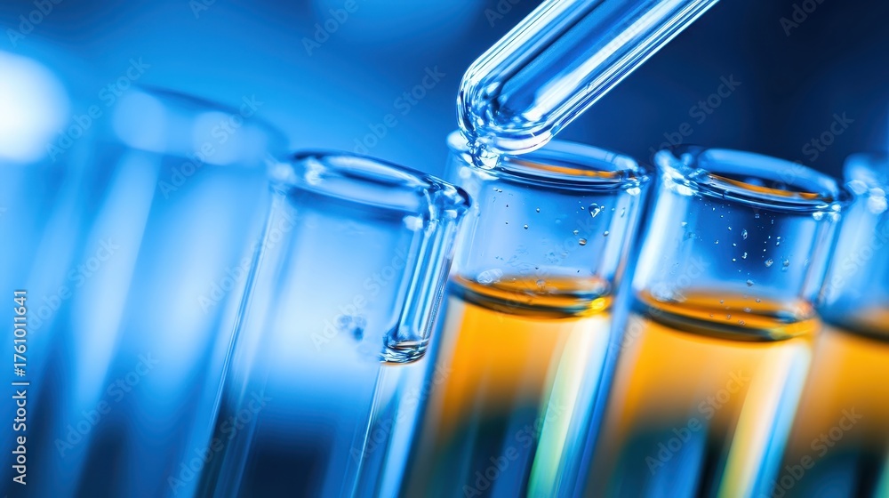 Dropper adding liquid to test tube in chemistry laboratory Stock Photo ...