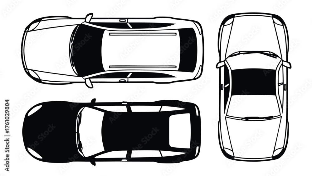 Стоковое векторное изображение «Set of Car Top View CAD Drawings ...