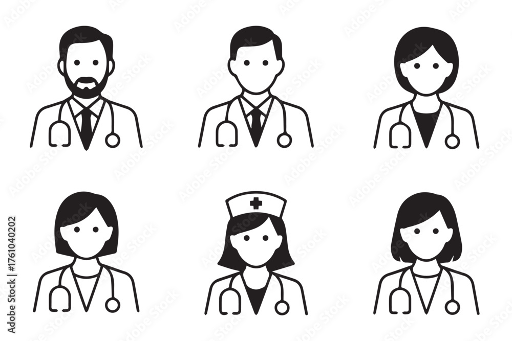 medical staff icon set simplified monochrome doctor nurse vector ai eps ...