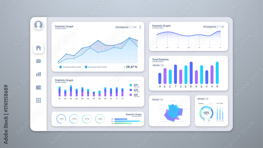Web Dashboard Ui, Statistic Graphs, Data Charts and Diagrams ...