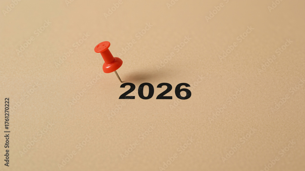 Стокова ілюстрація Red pin marks year 2026 on brown paper, year 2026 ...