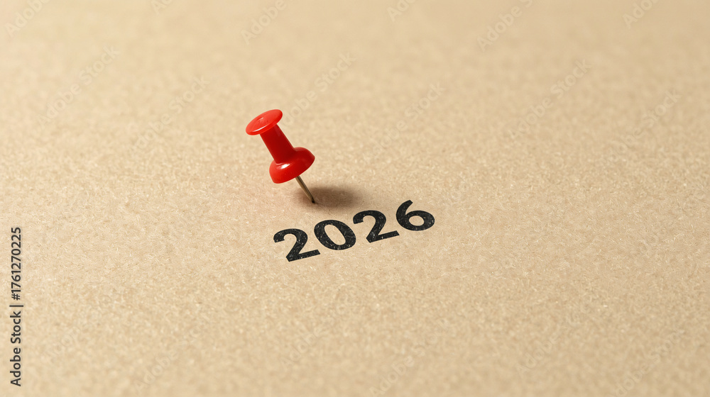 Red pin marks year 2026 on brown paper, year 2026, 2026, brown paper ...