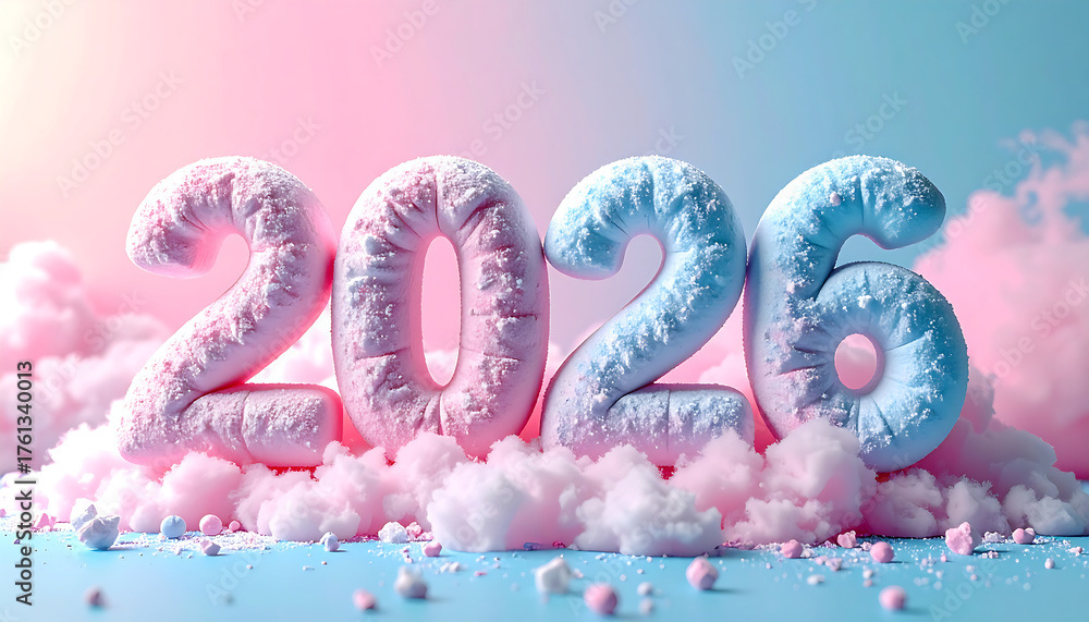 Fluffy 2026 Numbers in Pastel Colors. Stock Photo | Adobe Stock