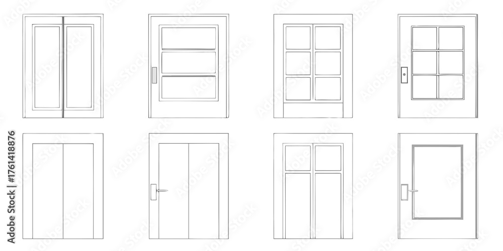 Collection of eight different exterior and interior door designs and ...