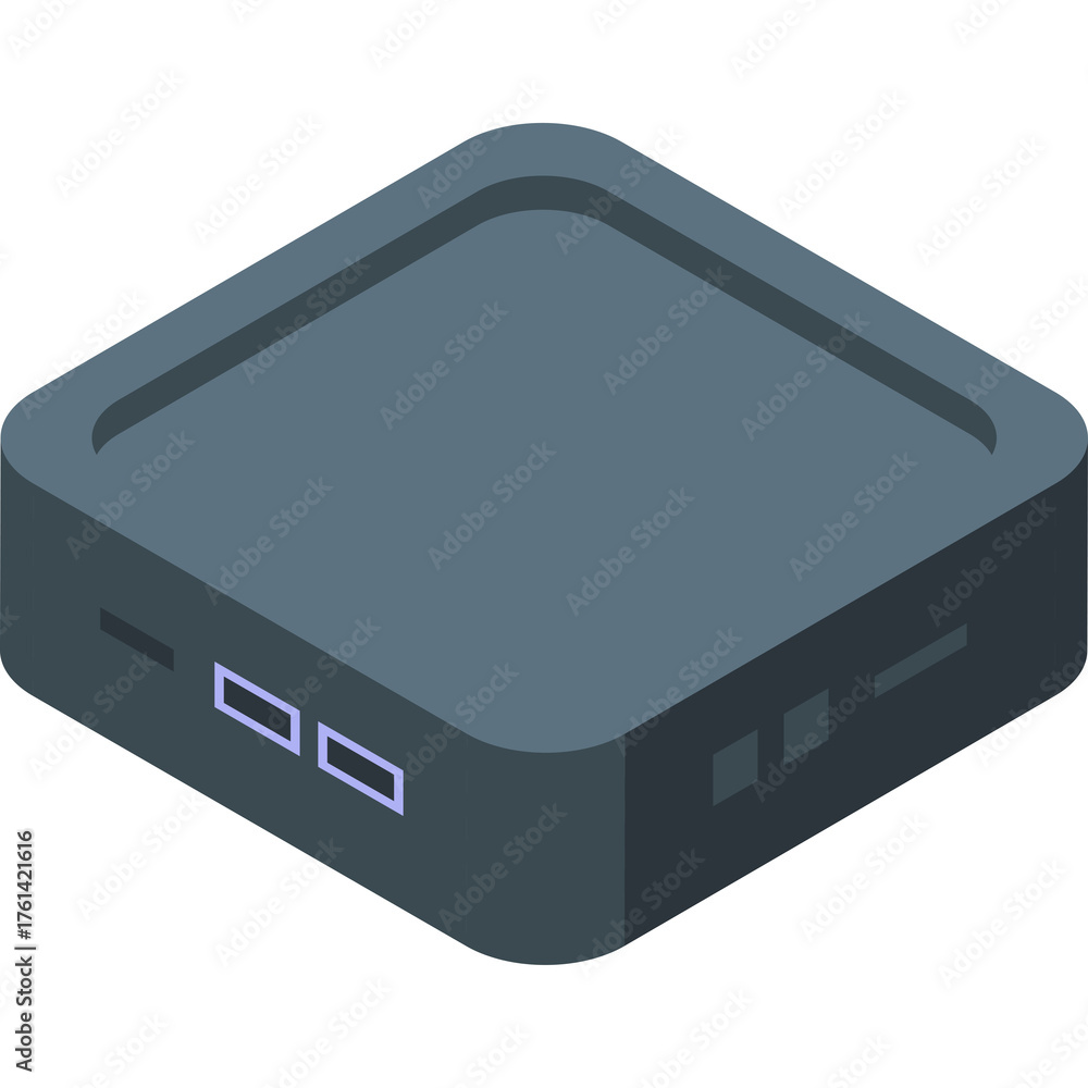 Isometric Dark Gray Square Electronic Device With USB Ports And ...