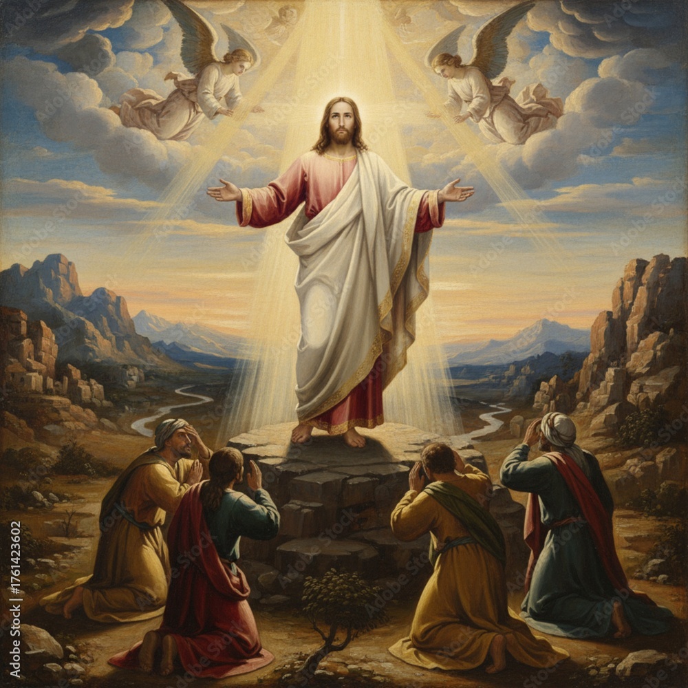 Biblical image of Jesus presenting himself as a central figure of light ...