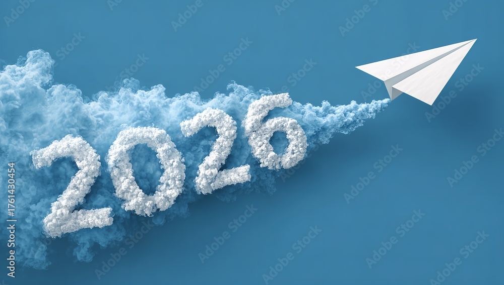 Soar into the future with a paper airplane leaving a trail of clouds ...