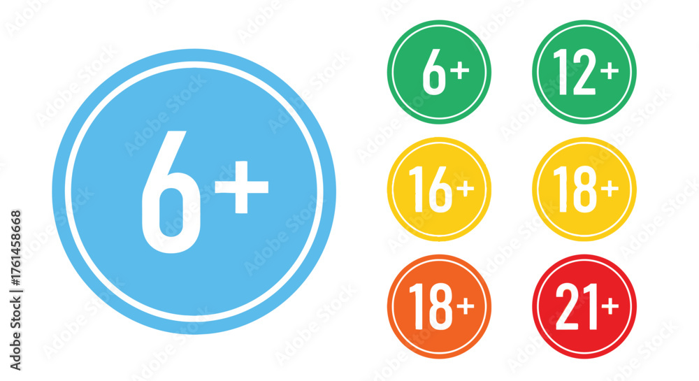 Age rating symbols showing different content suitability levels for ...