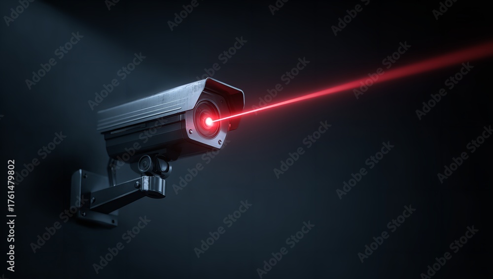 Advanced security camera with red laser beam detecting threats ...