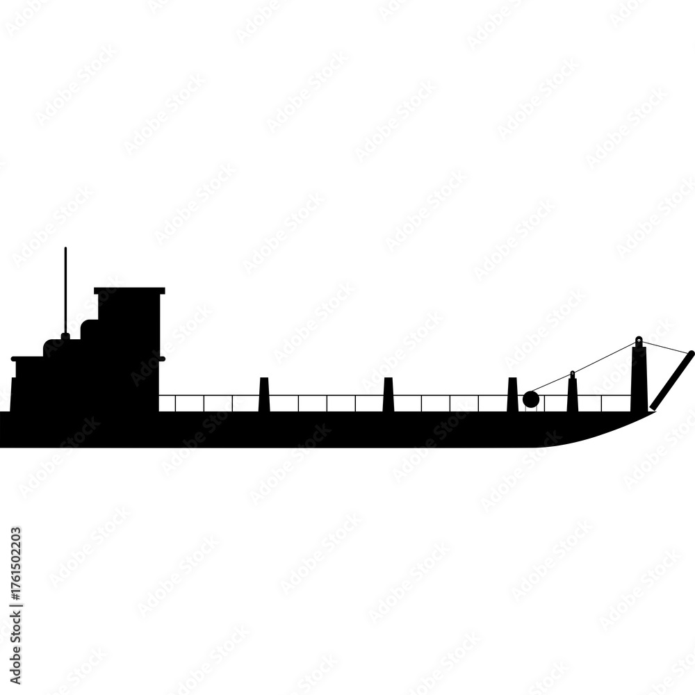Black Silhouette of a Cargo Ship with a Ramp on White Background Ideal ...