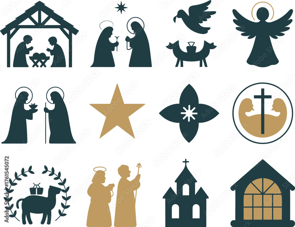 Classic nativity scene icons religious symbols christmas story ...