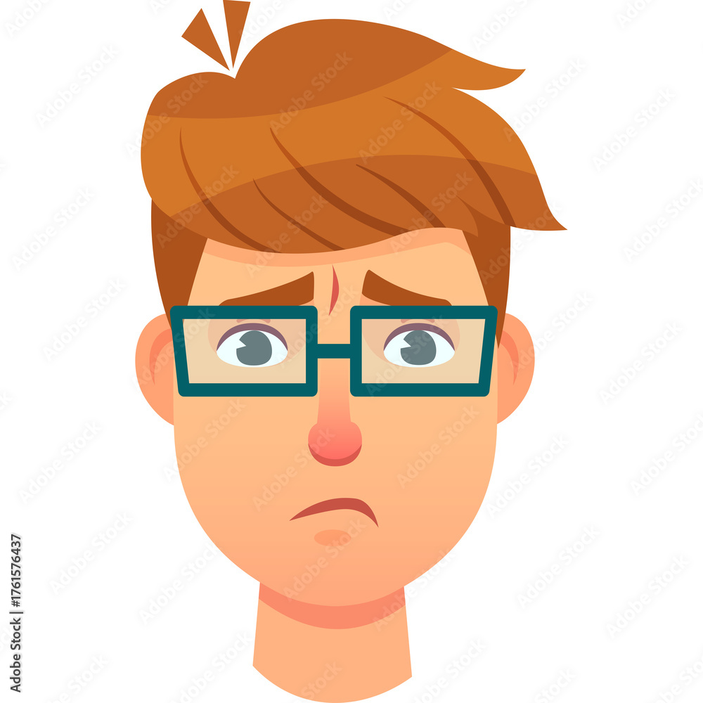 Cartoon Man With Glasses Expressing Sadness And Concern In A Flat ...