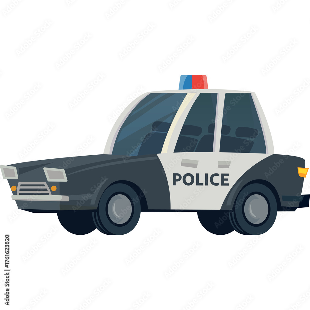 Pixel Art Police Car Illustration with Blue and Red Lights on Roof and ...