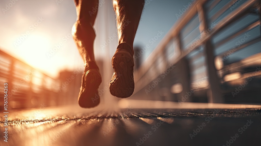Sunset Runner by the Bridge with Motion Blur Capturing Dynamic Energy ...