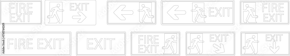 Emergency Exit line art Icon set.illustration of running man and exit ...