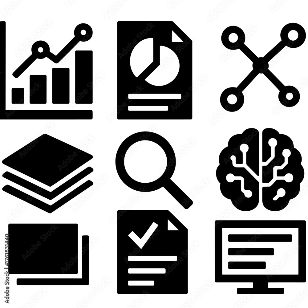 Image vectorielle Stock Analytical Reports silhouette set: data ...