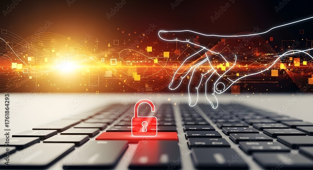 Data Breach Detection Unlocked Padlock on Keyboard, Cyber Security ...