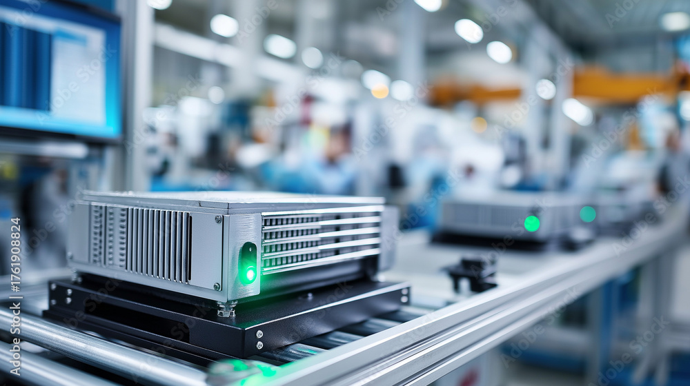 Battery pack chassis on AGV automated guided vehicle platform green ...