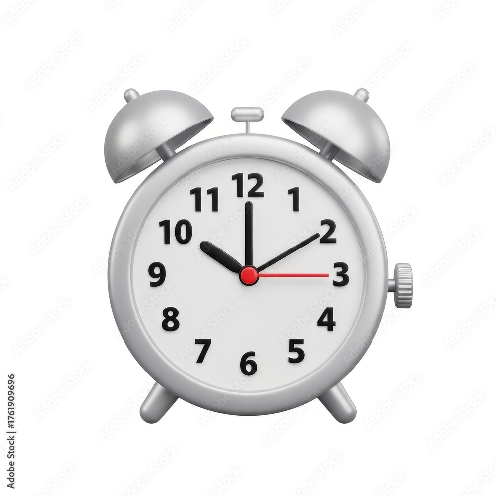 Silver Twin Bell Alarm Clock with Black Hands and Red Second Hand icon ...