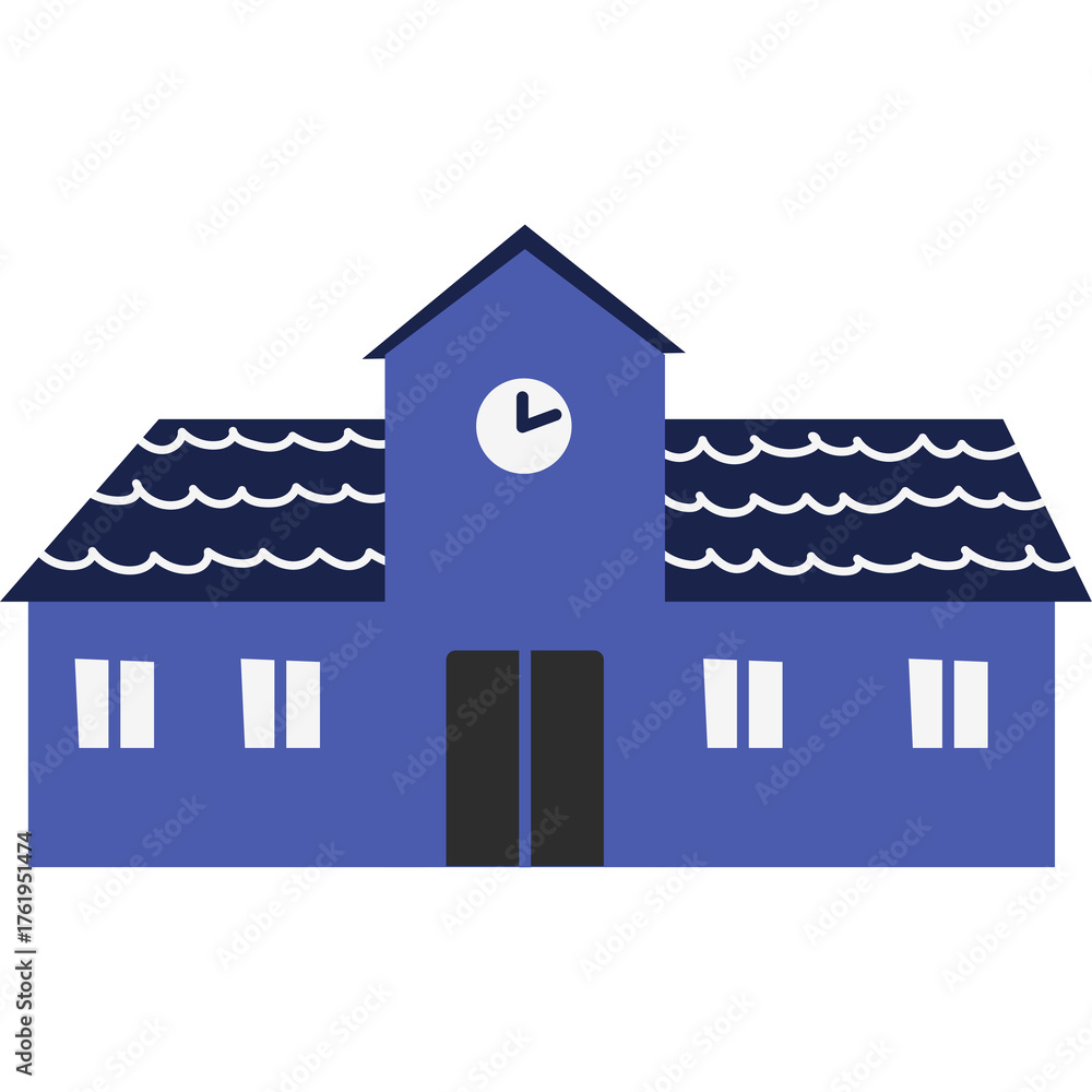 Stock-Illustration „Blue School Building With Dark Blue Roof and White ...
