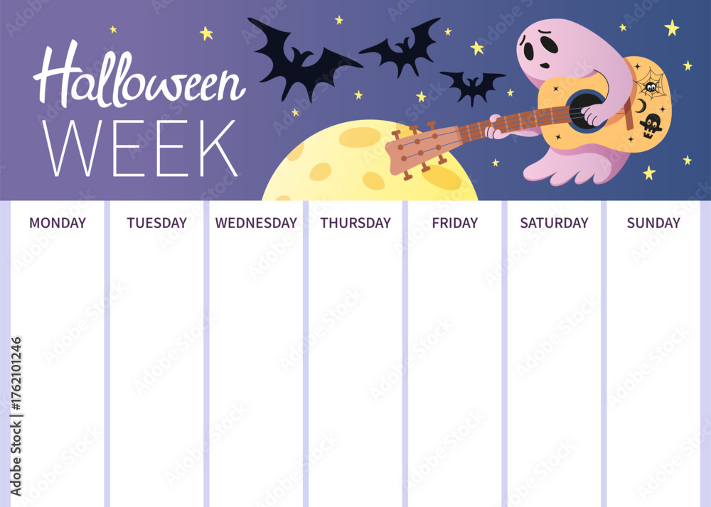 Image vectorielle Stock Weekly Halloween planner with blank day columns ...
