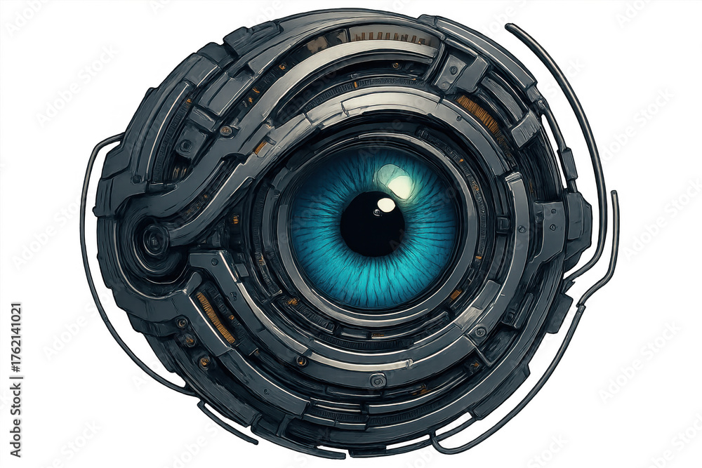 Futuristic robot eye with blue iris, artificial intelligence, bionic ...