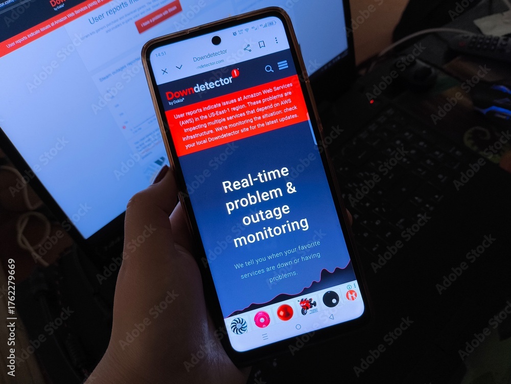 Rudny, Kazakhstan - October 20, 2025. Downdetector on the phone screen ...