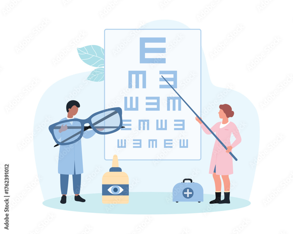 Eye health, ophthalmology vector illustration. Cartoon tiny people ...
