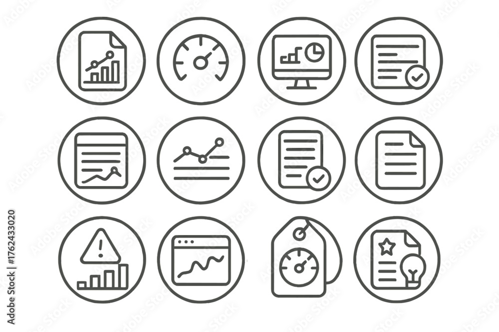 Operational Reporting Icons. Line style round icons of operational ...
