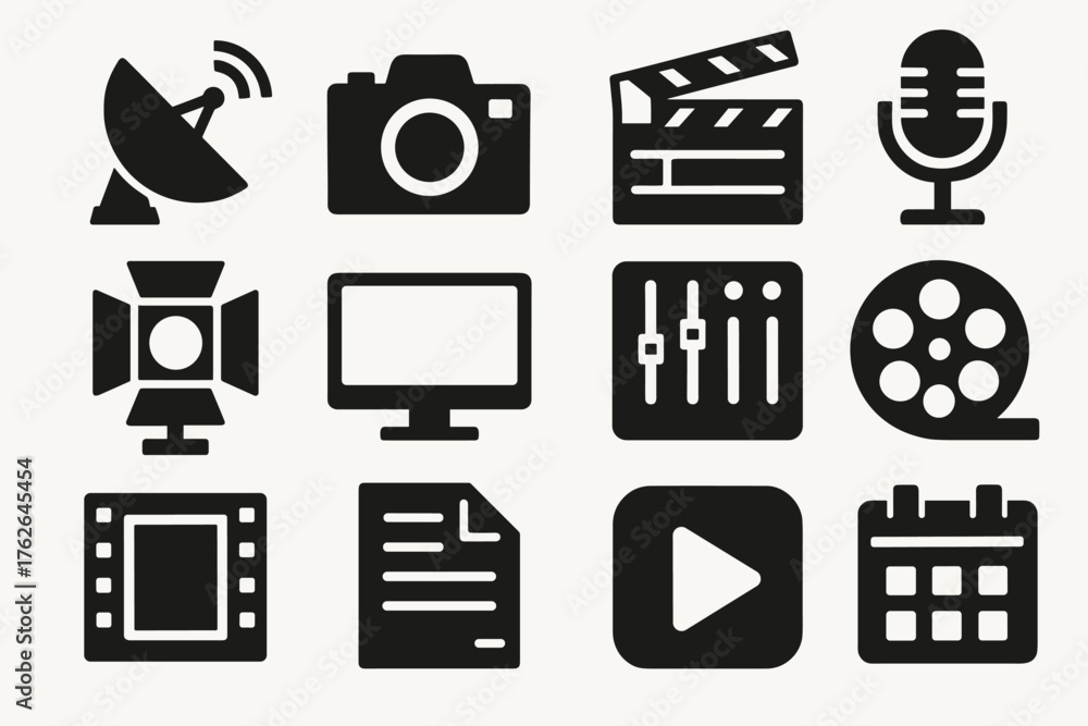 Broadcast Originals silhouette set: satellite dish, camera icon ...