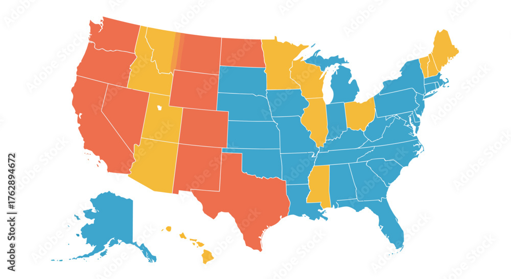 United States Map Highlighting States in Different Colors Visualizing ...
