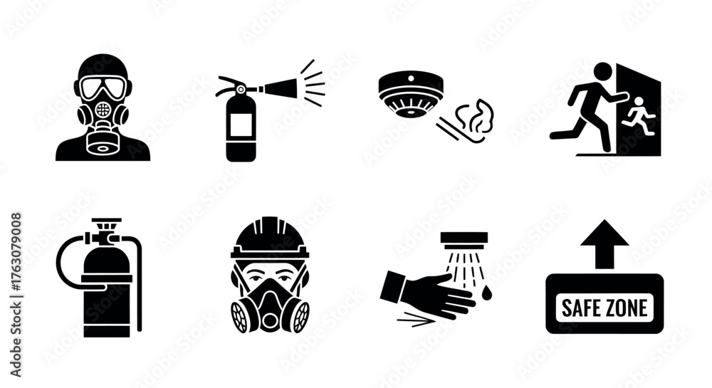 Set of safety and emergency icons black glyph vector symbols for ...