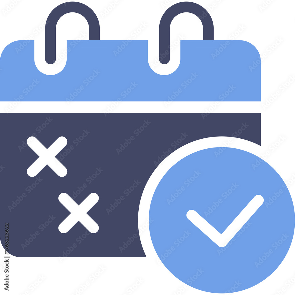 Illustration Stock Blue and dark blue calendar icon showing a check ...