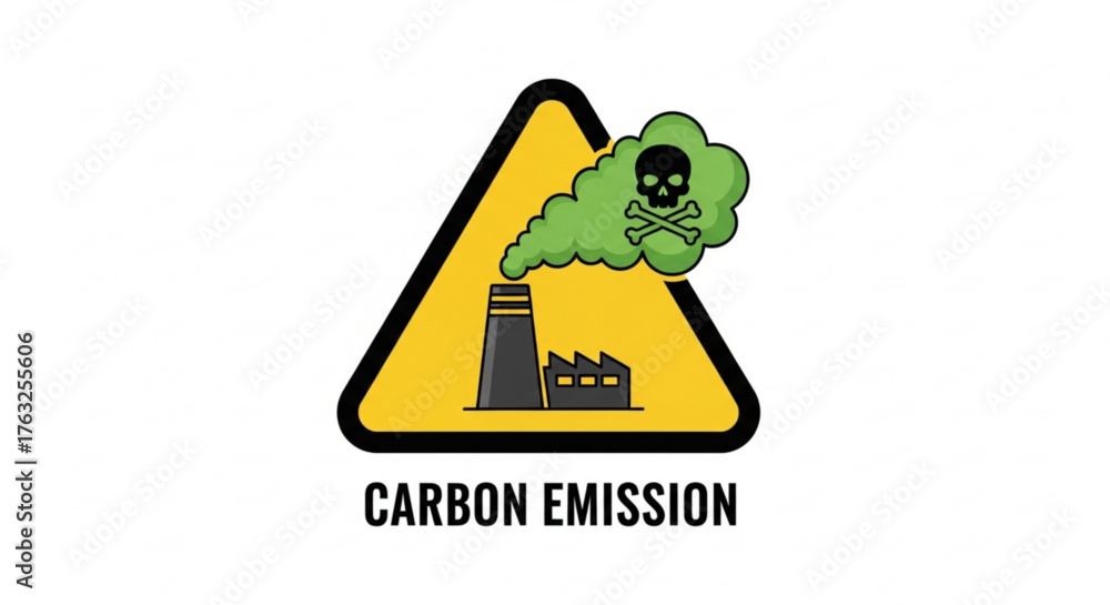 Carbon emission warning sign with factory and skull, representing ...