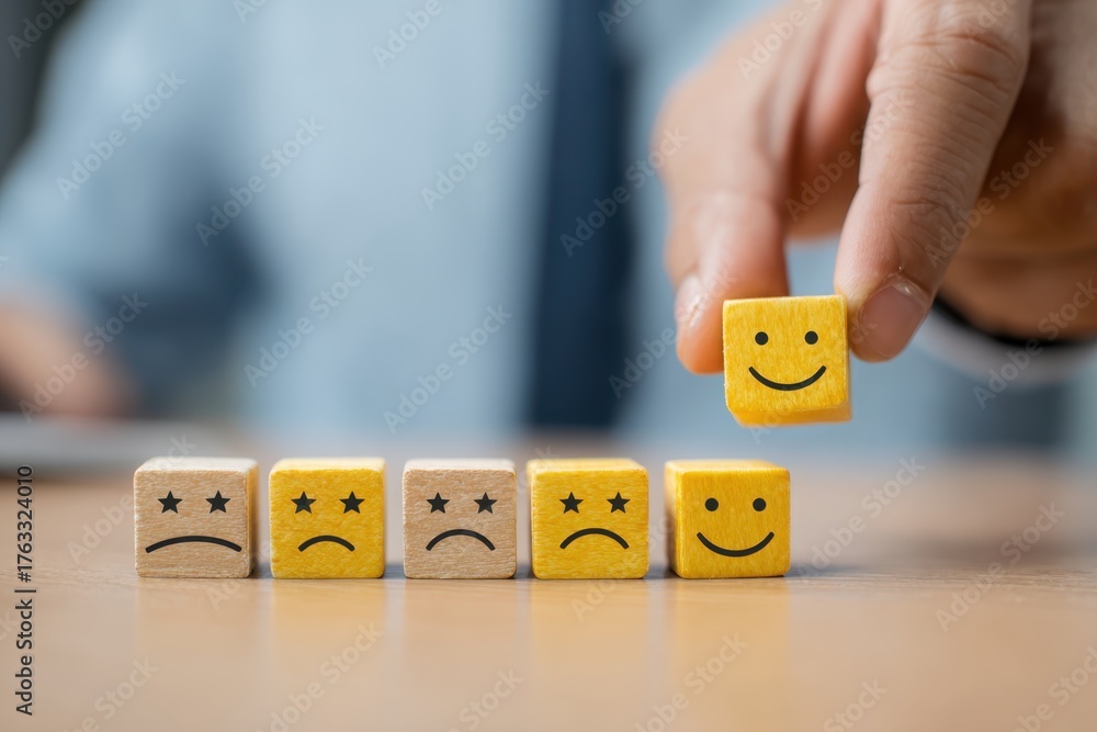 Customer Feedback Cubes Rating System Corporate Review Smiley Faces Sad ...