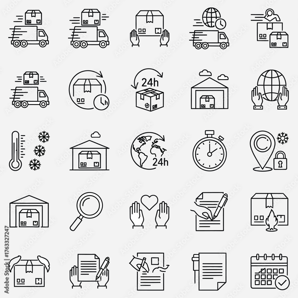 Comprehensive collection of outline vector icons for logistics ...