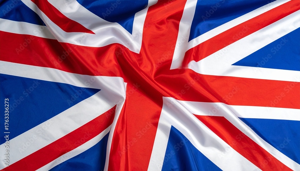"Wrinkled fabric Union Jack flag featuring red, white, and blue crosses ...