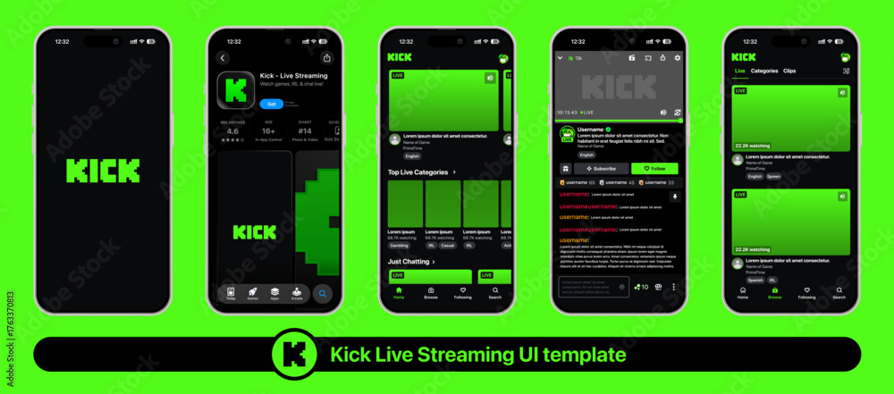 Image vectorielle Stock Kick Live Streaming Template UI App 2025 update ...