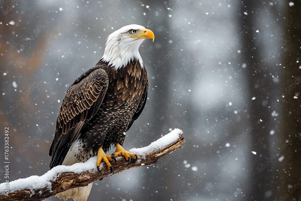 Foto de Stock Majestic hawk flying above snowy alpine mountain cliffs ...