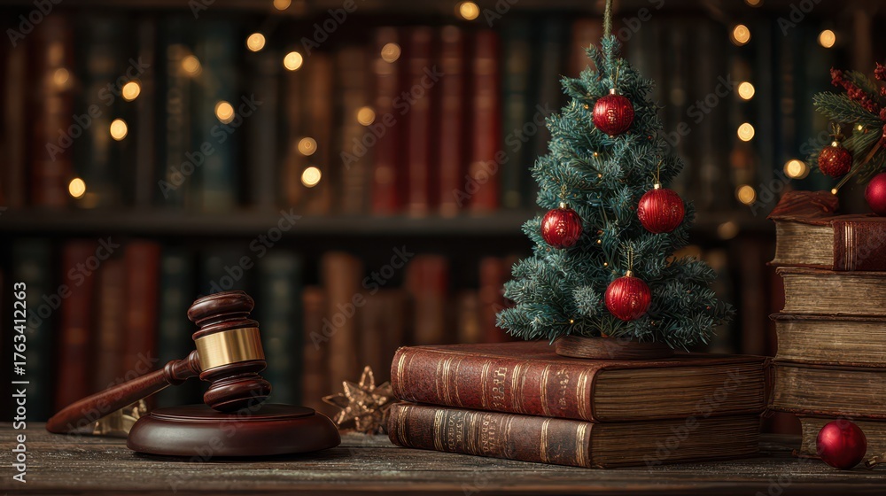 Attorney Christmas: Lawyer's Justice Workplace with Decorated Tree ...